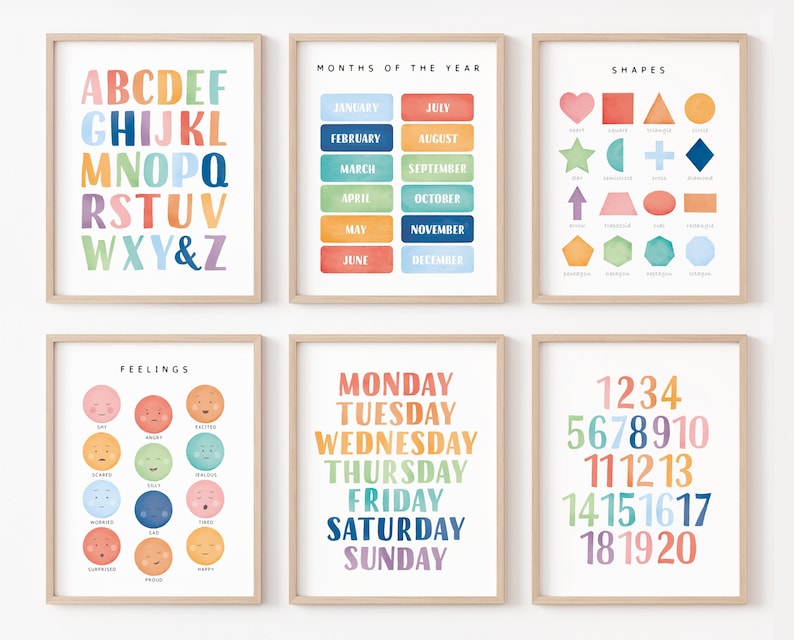 Set of 25 Educational Posters, Montessori Classroom Decor, Toddler ...