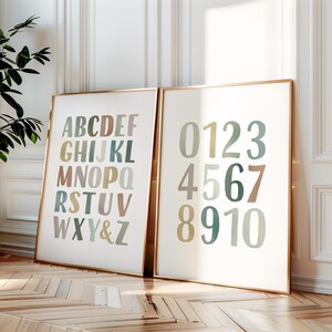 Earth Tones Alphabet and Numbers, Neutral Nursery Wall Decor, Earth ...