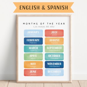 8 Bilingual Spanish Educational Posters, Spanish Learning Postes, Set ...