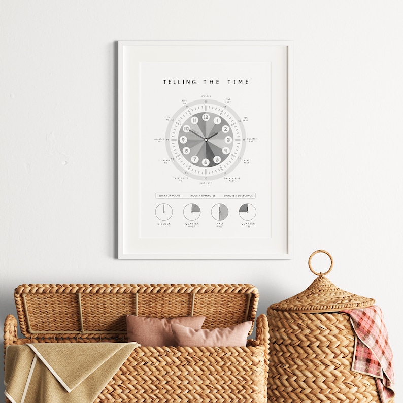 Telling the Time Poster Time Printables Neutral Playroom - Etsy