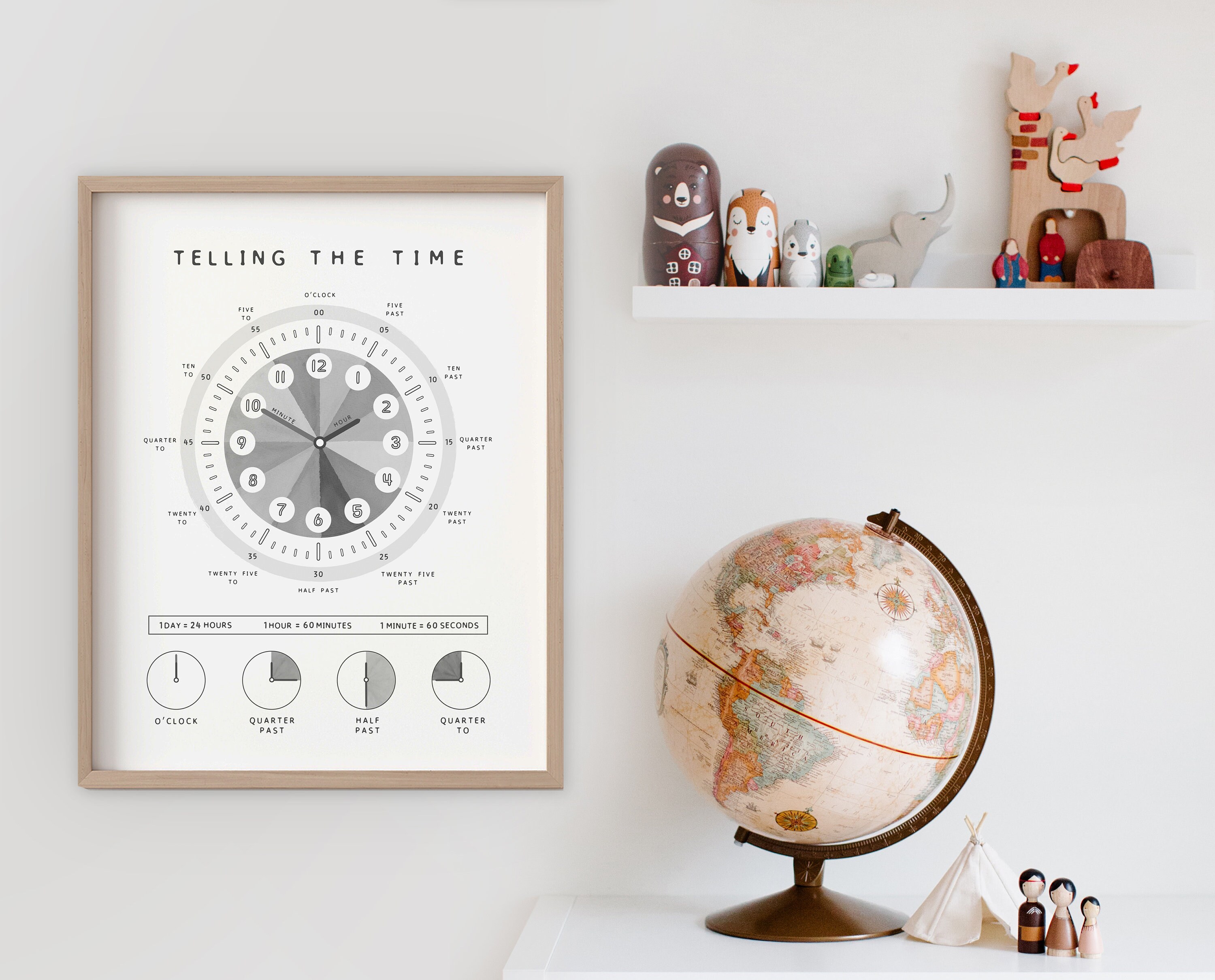 Telling the Time Poster Time Printables Neutral Playroom - Etsy