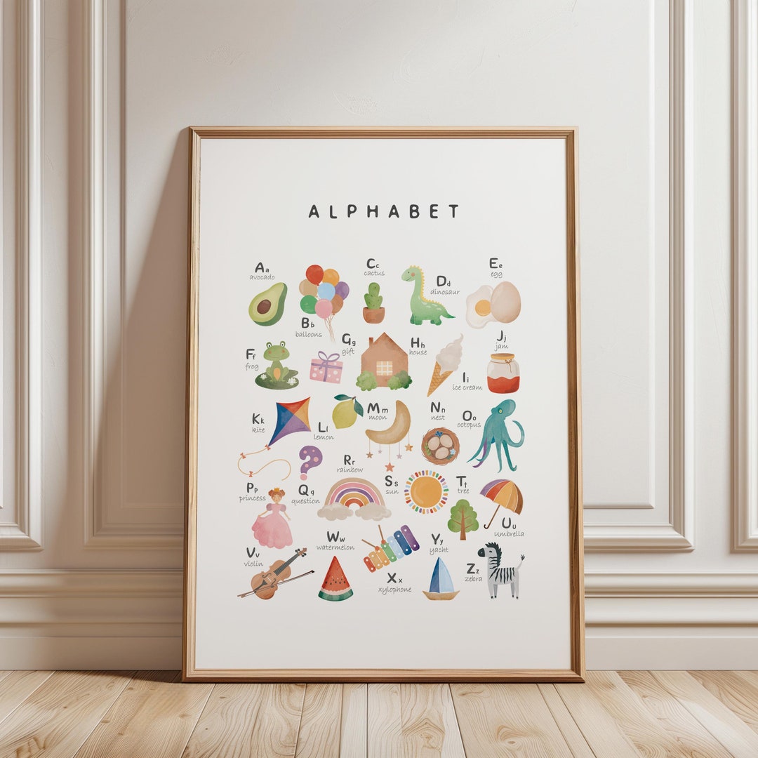 Rainbow Alphabet Poster, Nursery ABC Print, Rainbow Playroom Decor ...