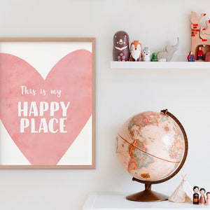 Pink Heart Watercolor Print: Nursery Wall Art, This is My Happy Place ...