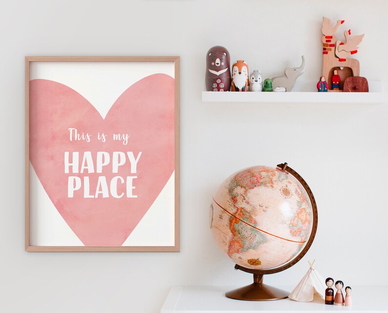 Pink Heart Watercolor Print: Nursery Wall Art, This is My Happy Place ...