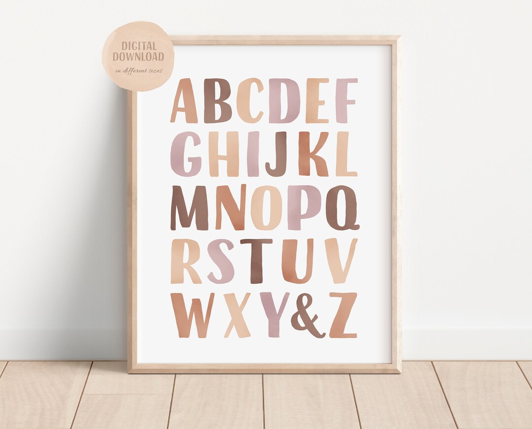 Neutral Alphabet Poster, Beige Watercolour Alphabet, ABC Print, Nursery ...