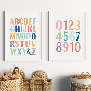 Rainbow Alphabet and Numbers, Homeschool Posters, Watercolor ABC Poster ...