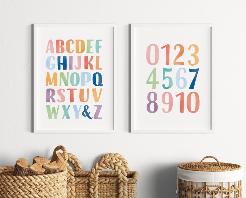 Rainbow Alphabet and Numbers, Homeschool Posters, Watercolor ABC Poster ...
