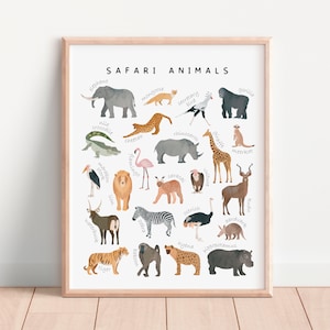 Safari Animals Poster, Educational Poster, Nursery Wall Decor, Playroom ...