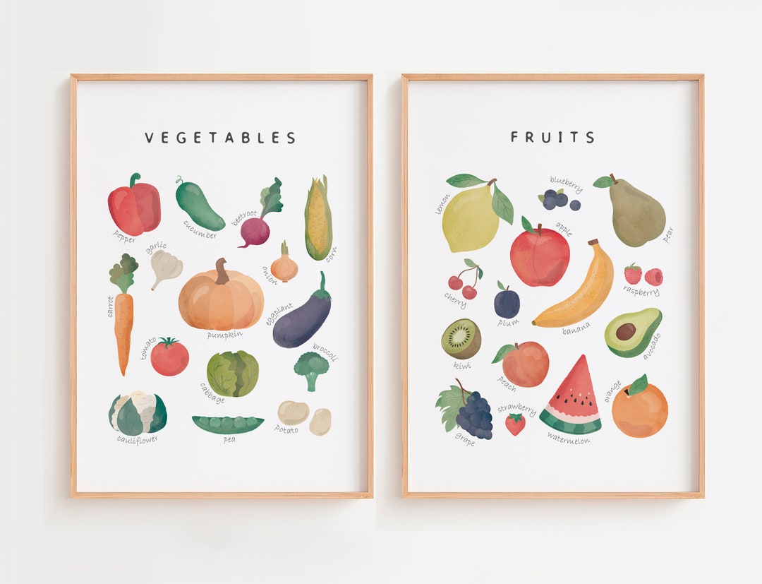 Vegetables and Fruits Educational Posters, Classroom Decor, Watercolor ...
