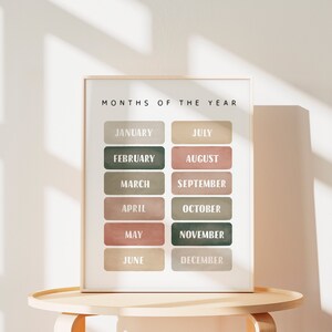 Neutral Months of the Year Poster, Playroom Educational Poster, Nursery ...