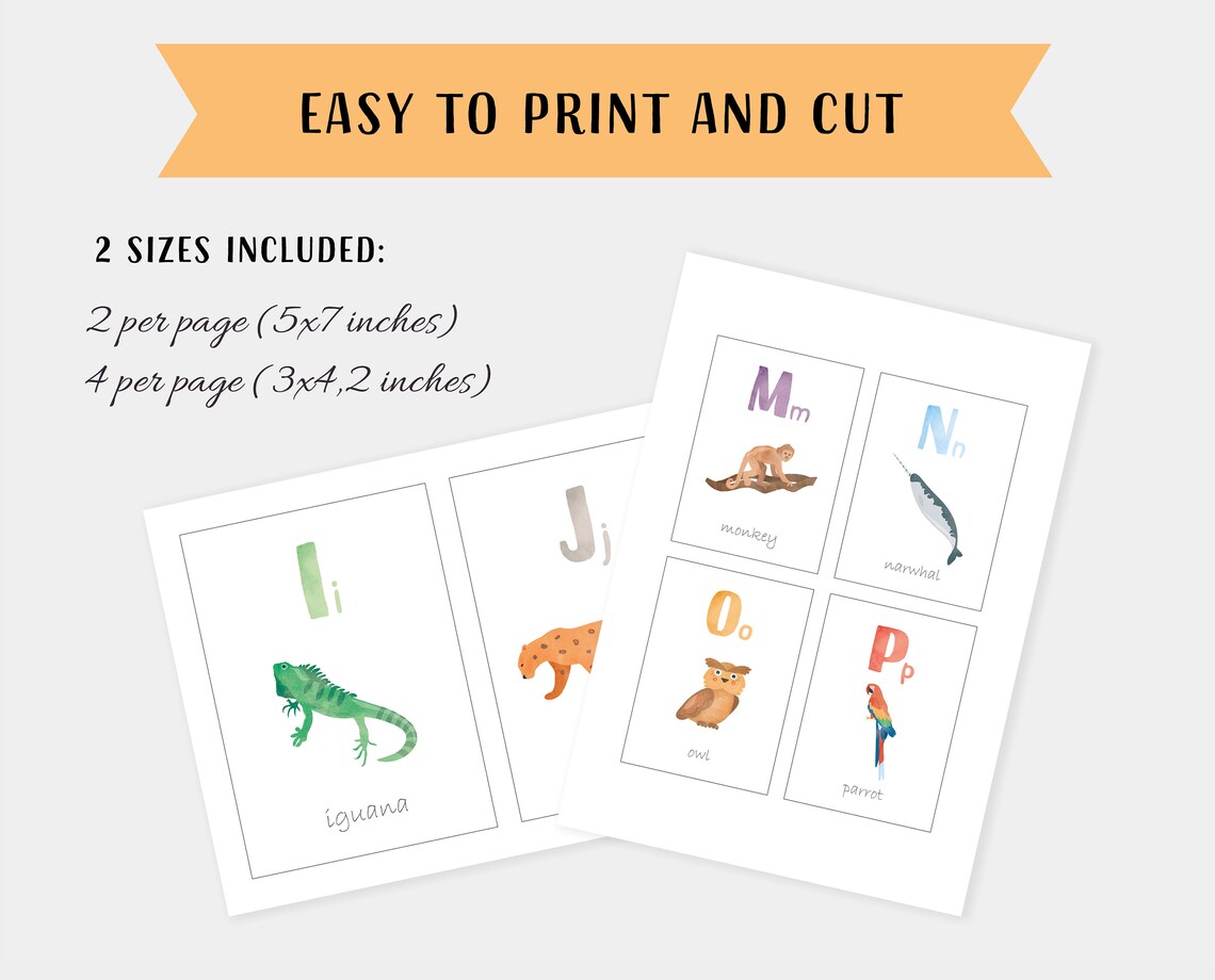 Printable Animal Alphabet Flash Cards, Classroom Decor, Toddlers ...