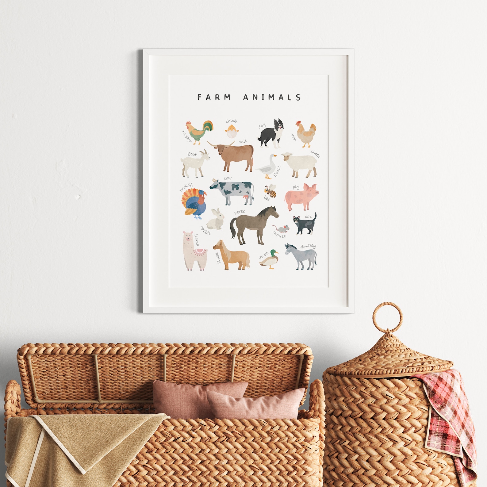 Farm Animals Poster, Educational Poster, Nursery Wall Decor, Playroom ...