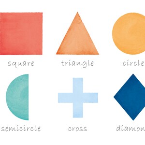 Rainbow Shapes Print, Geometric Shapes, Educational Poster, Nursery ...