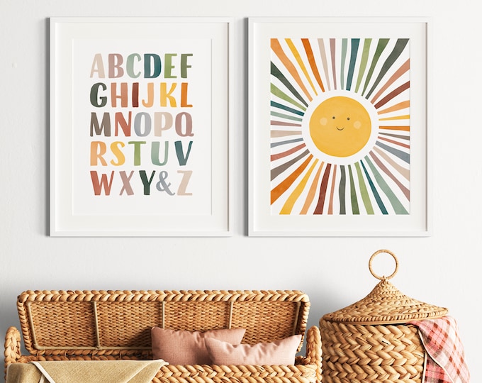 Watercolor Sun Poster, Sun Playroom Decor, Watercolour Nursery Prints ...