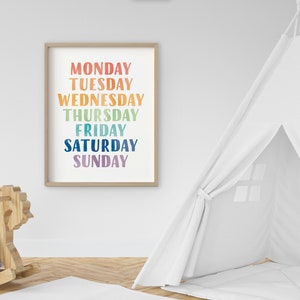 Rainbow Days of the Week, Playroom Educational Poster, Rainbow Nursery ...