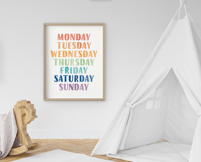 Rainbow Days of the Week Playroom Educational Poster Rainbow - Etsy