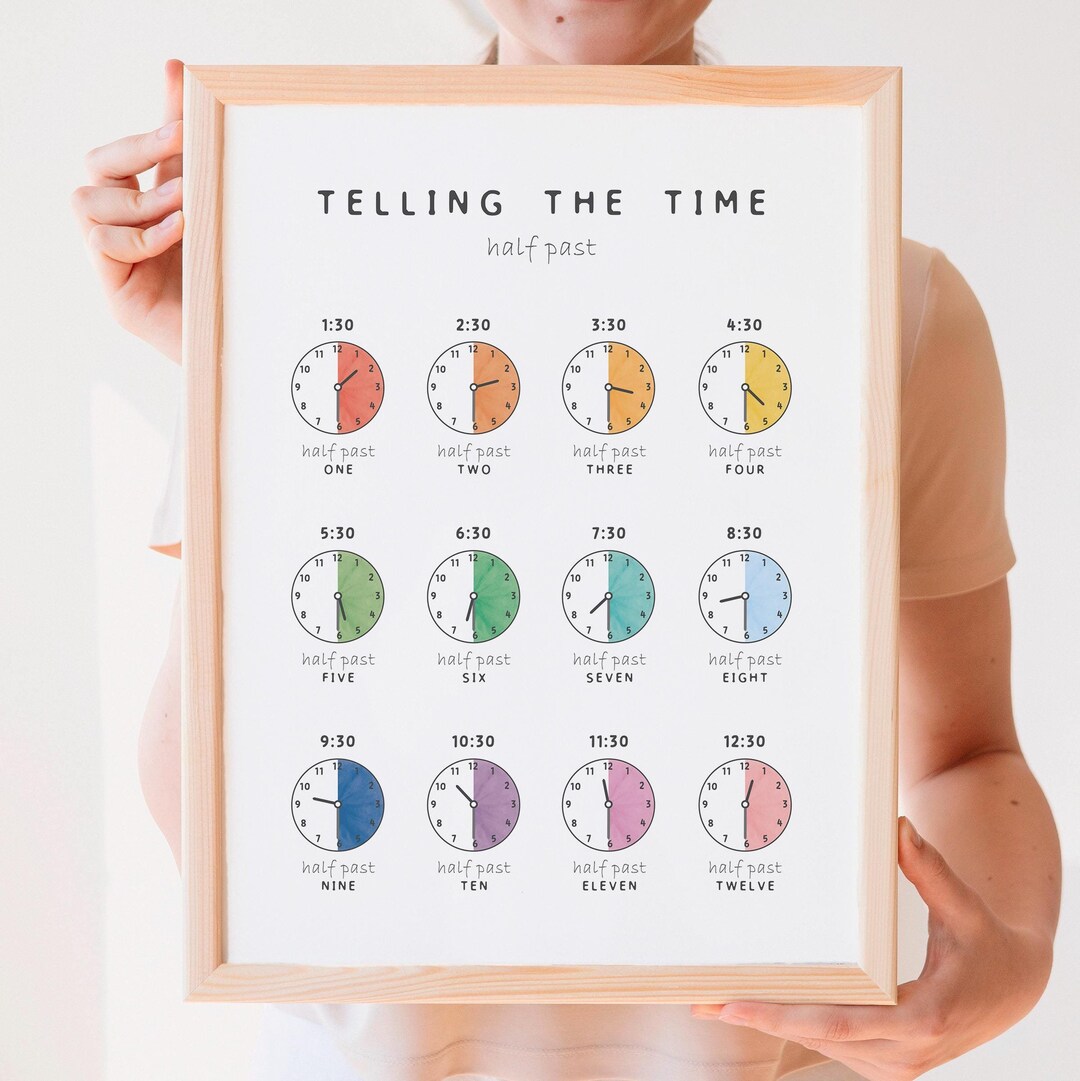 Telling the Time Poster, Half Past, Educational Poster, Rainbow ...