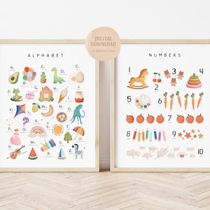 Watercolor Alphabet and Numbers, Homeschool Posters, Cute ABC Poster ...
