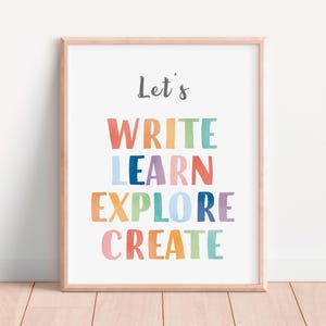Let's Write, Learn, Explore, Create Poster, Rainbow Playroom Decor ...