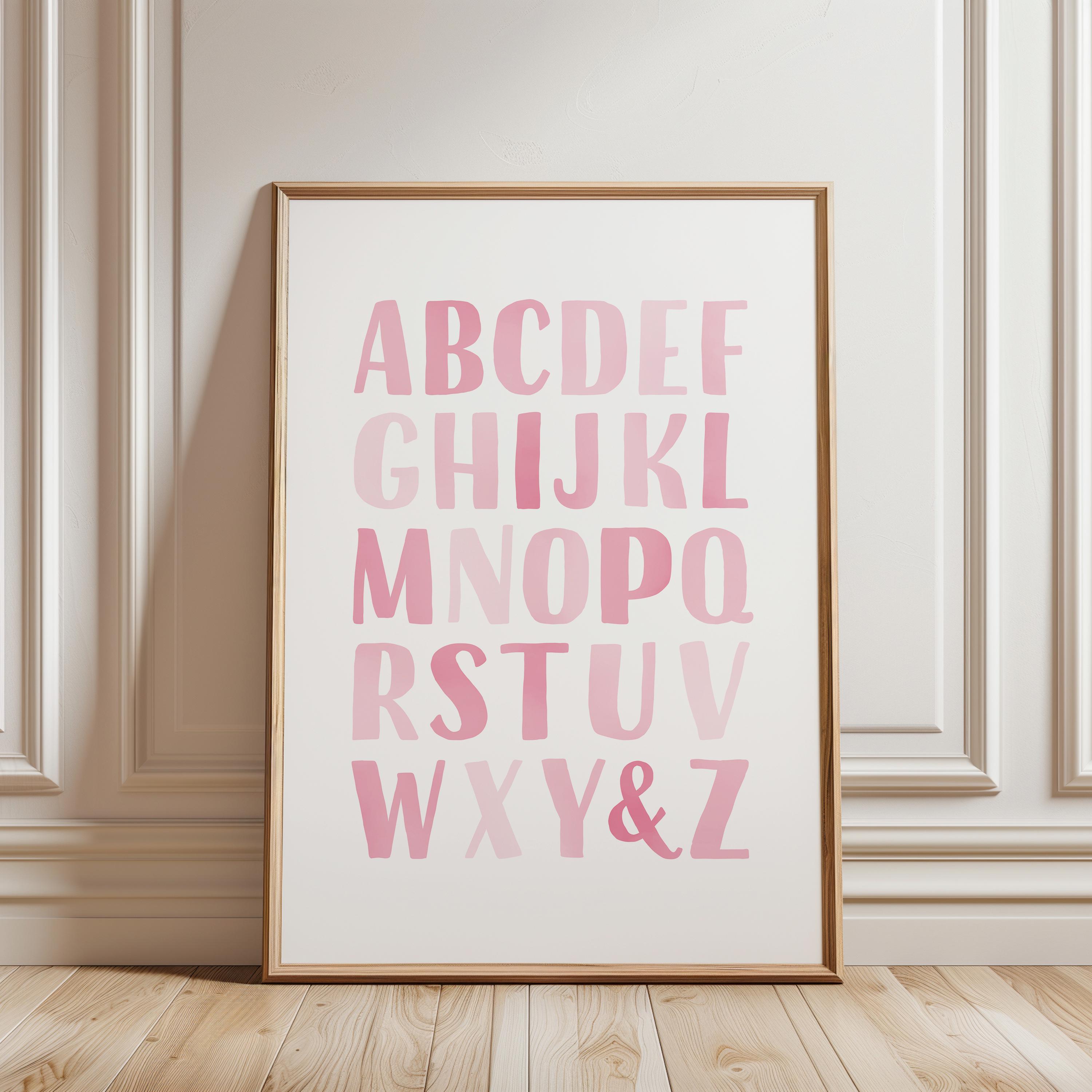 2 Pink Nursery Posters, Pink Alphabet Poster, Pink Numbers Print ...
