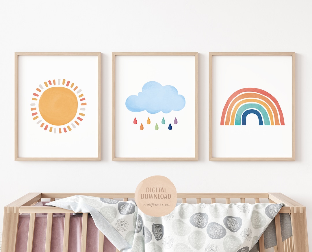 Rainbow Playroom Prints, Set of 3 Posters, Watercolour Nursery Prints ...