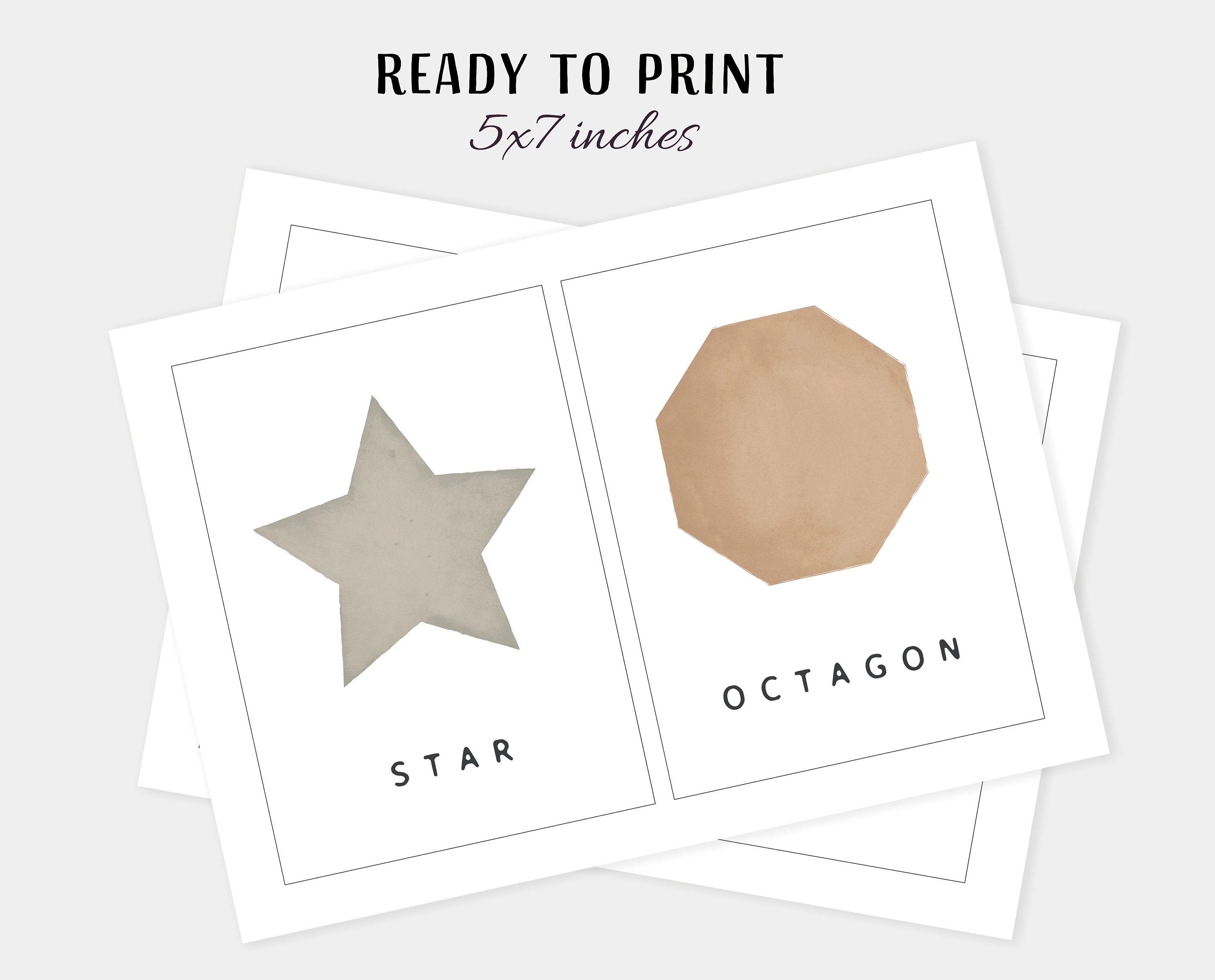 12 Shapes Flash Cards, Neutral Preschool Cards, Homeschool Printables ...
