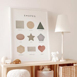 Earth Tones Shapes Educational Poster, Nursery Wall Art, Montessori ...