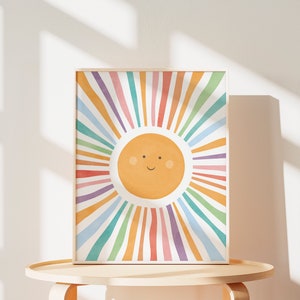 Watercolor Sun Poster, Sun Playroom Decor, Watercolour Nursery Prints ...