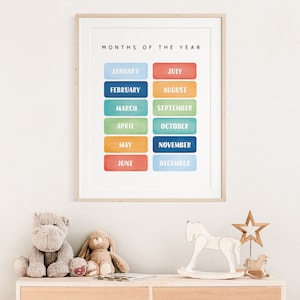 Rainbow Months of the Year Poster, Playroom Educational Poster, Rainbow ...
