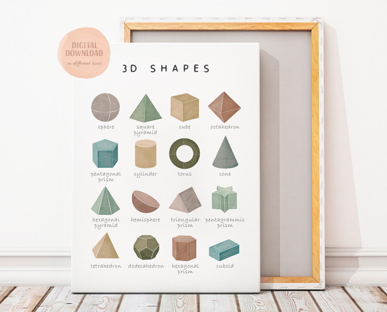 Earth Tones 3D Shapes Poster, Boho Classroom Decor, Math Print, Kids ...
