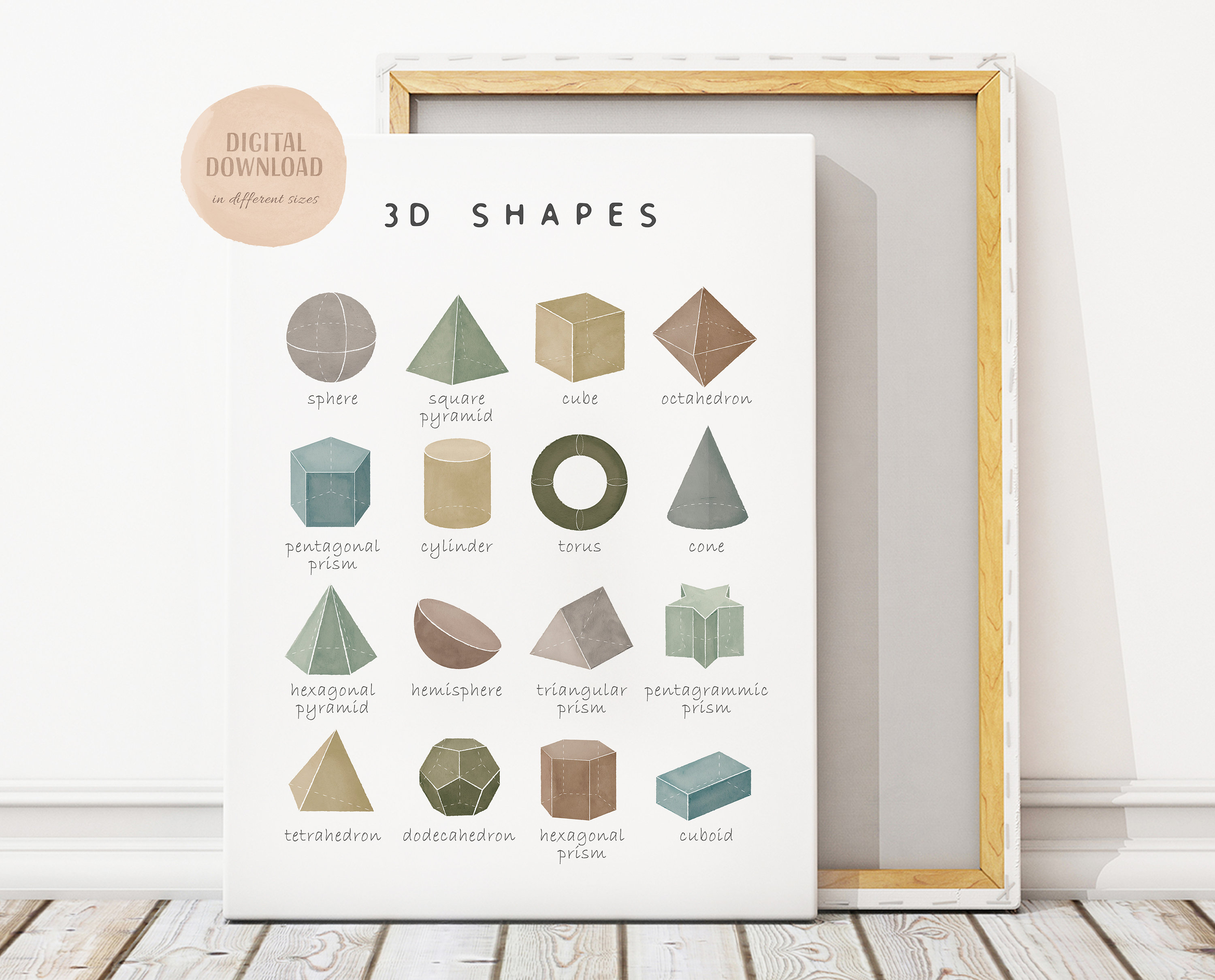 Earth Tones 3D Shapes Poster, Boho Classroom Decor, Math Print, Kids ...
