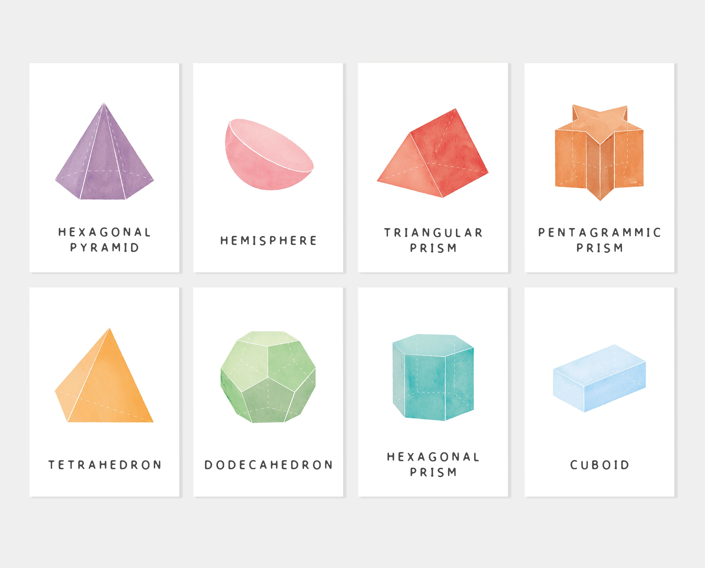3D Shapes Flash Cards: Montessori Learning Materials (digital Download ...