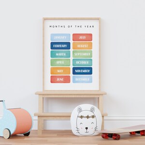 Rainbow Months of the Year Poster, Playroom Educational Poster, Rainbow ...