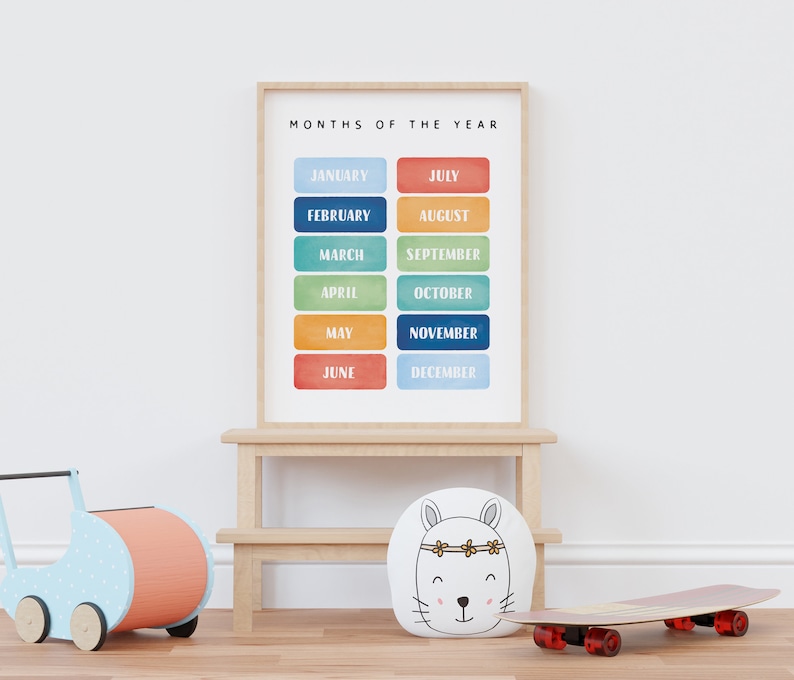 Rainbow Months of the Year Poster Playroom Educational - Etsy
