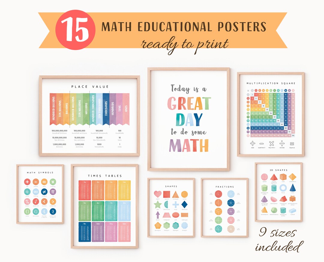 Math Set of 15 Posters, Math Classroom, Math Learning, Multiplication ...