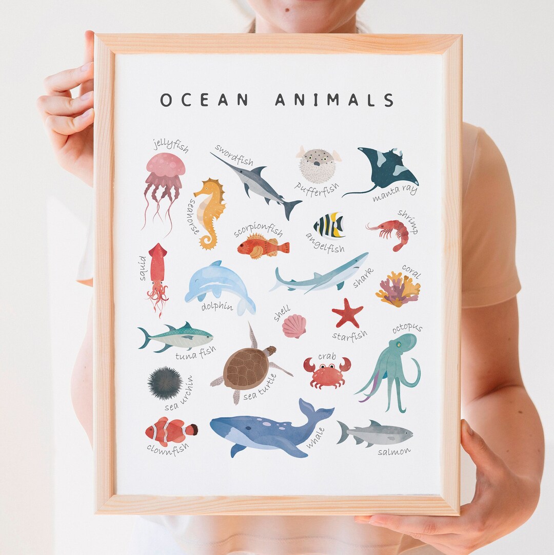 Ocean Animals Montessori Poster: Watercolor Sea Life (digital Download ...