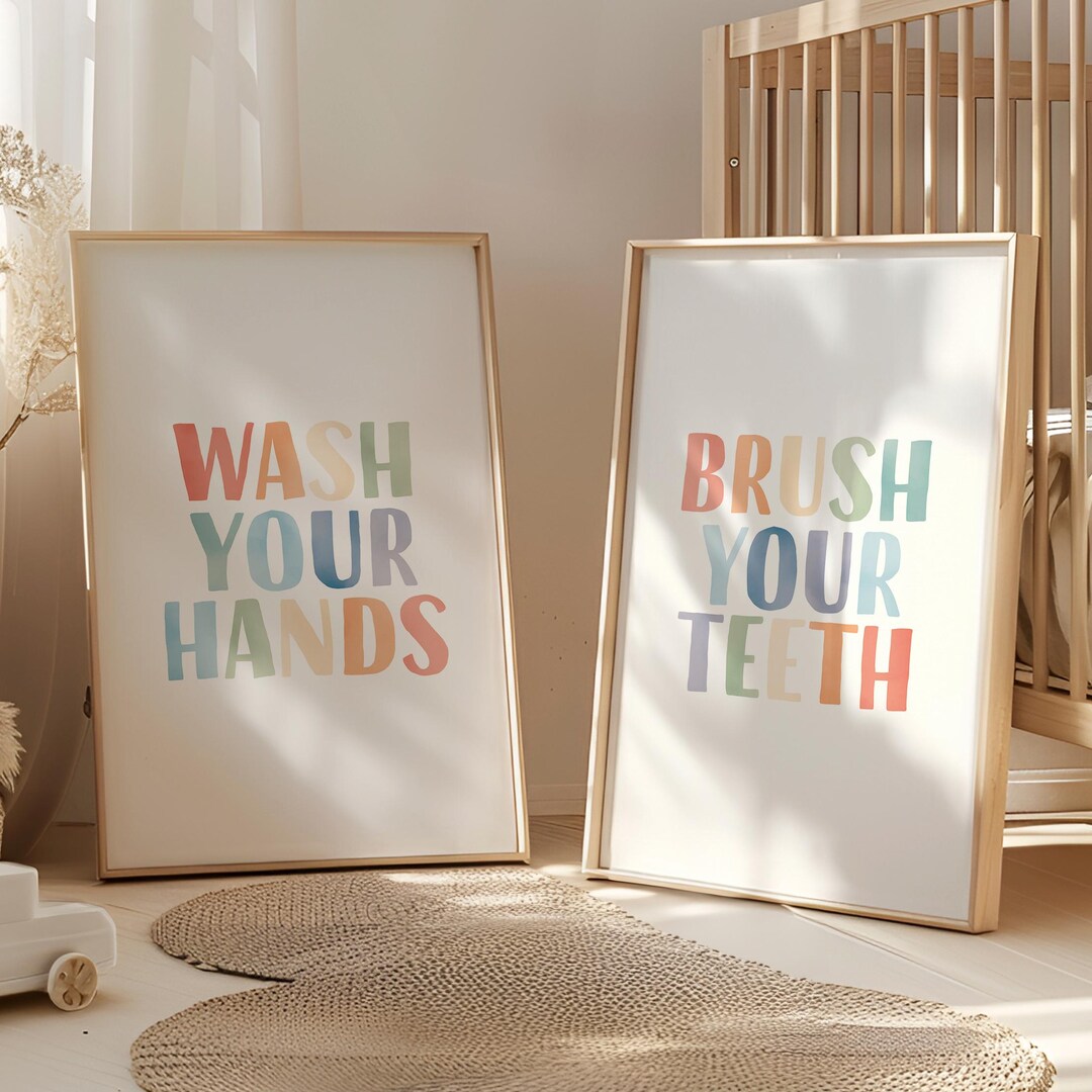 Wash Your Hands, Brush Your Teeth, Bathroom Wall Decor, Funny Bathroom ...
