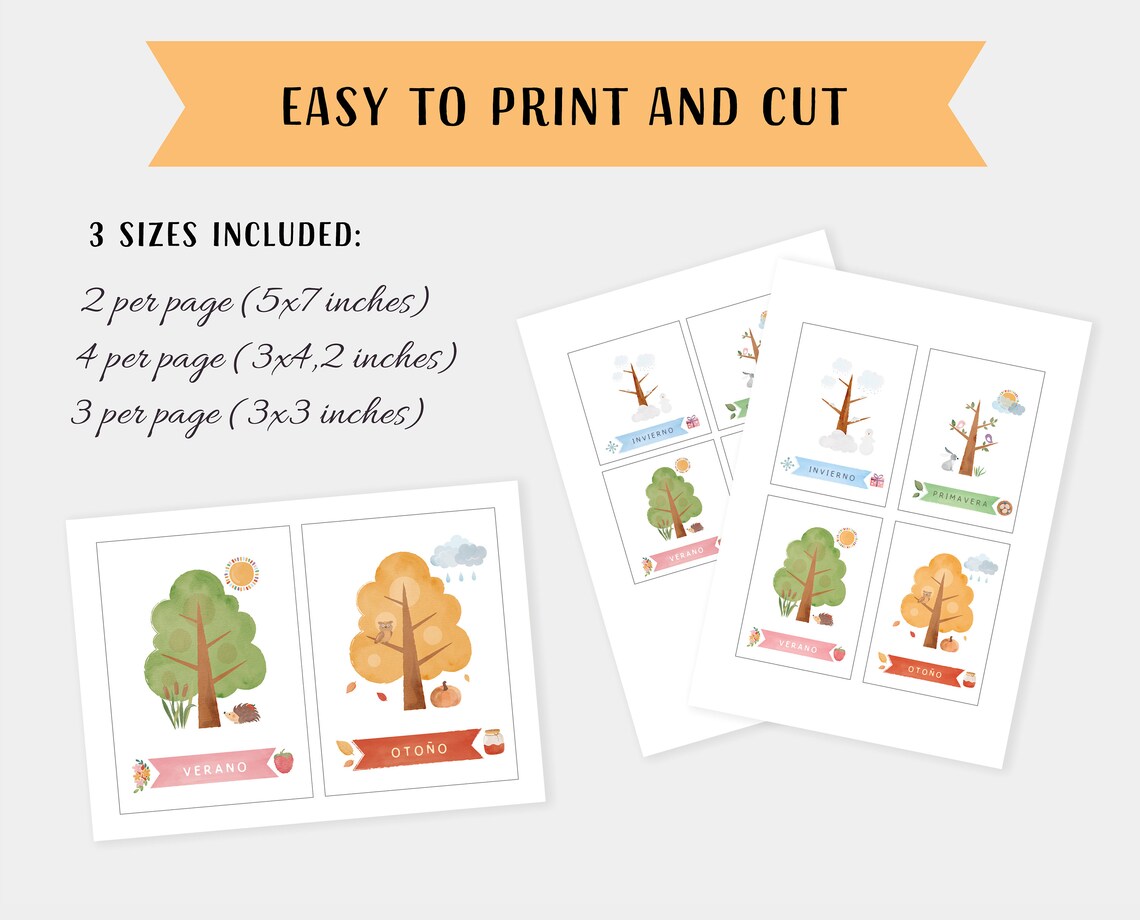 Seasons Flash Cards in Spanish, Seasons Chart, Kids Wall Decor ...