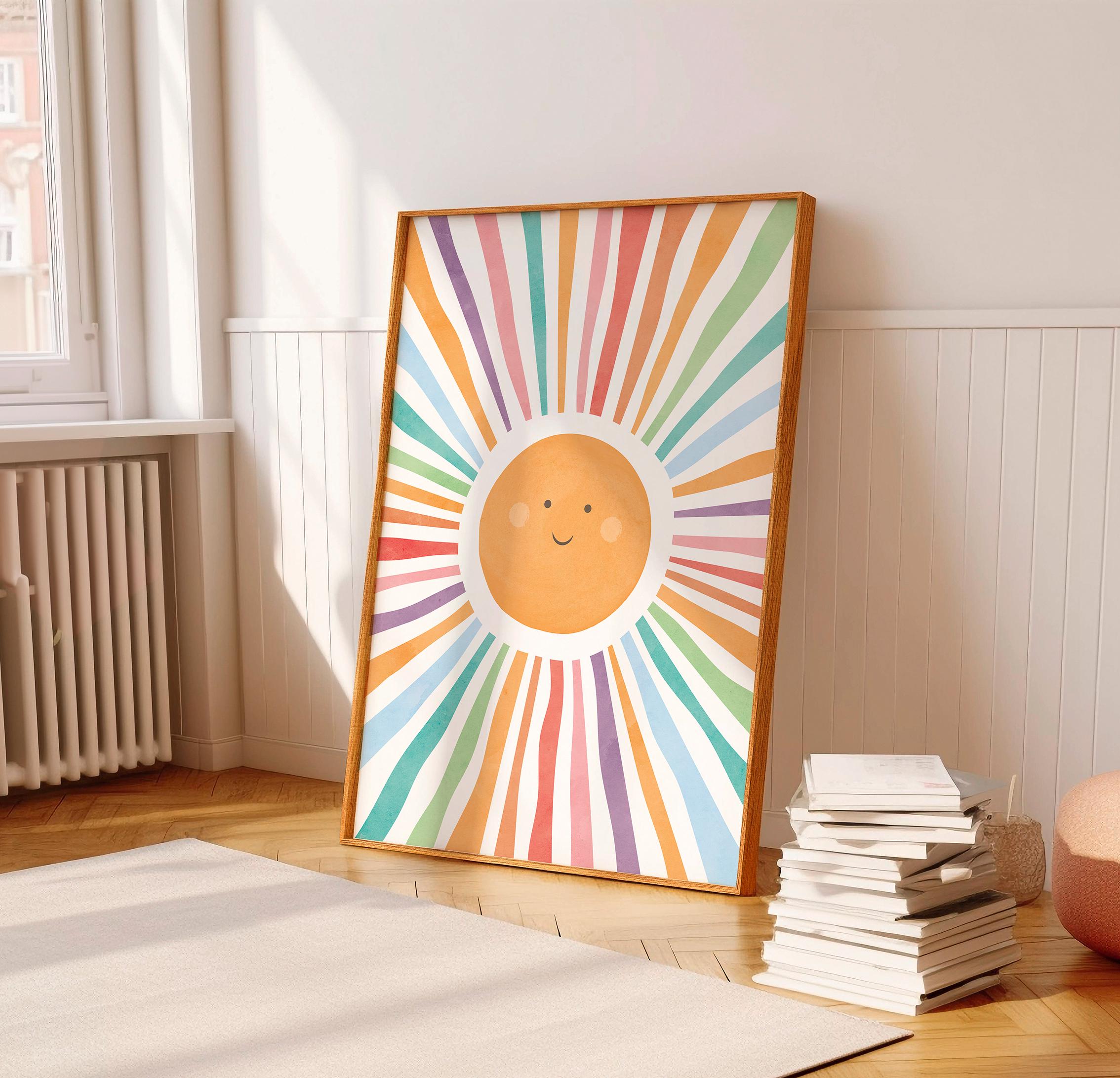 Set of 2 Rainbow Playroom Posters, Sun Nursery Poster, Watercolor ...