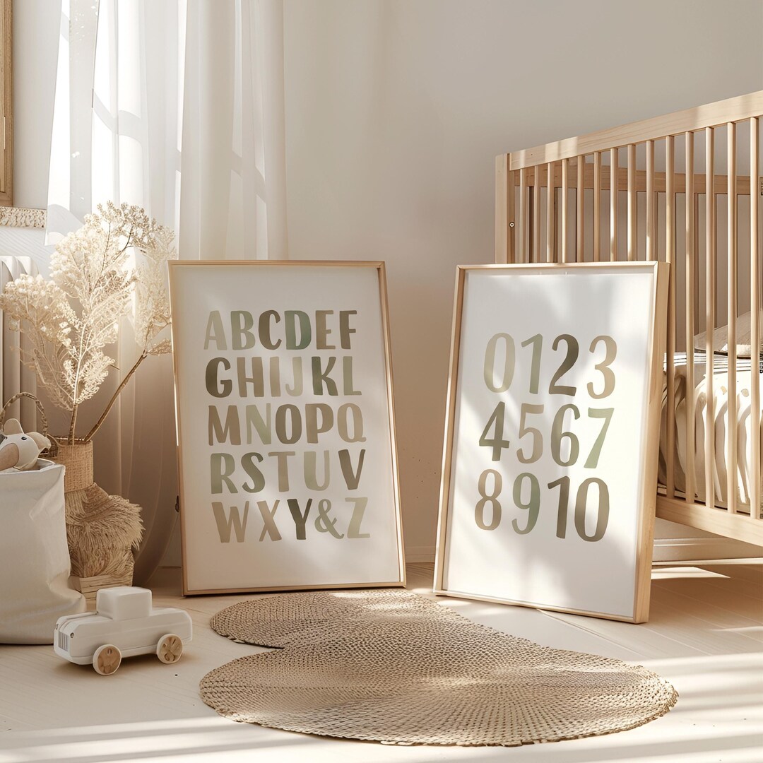 Educational Posters, Green Alphabet Poster, Watercolor Numbers Print ...