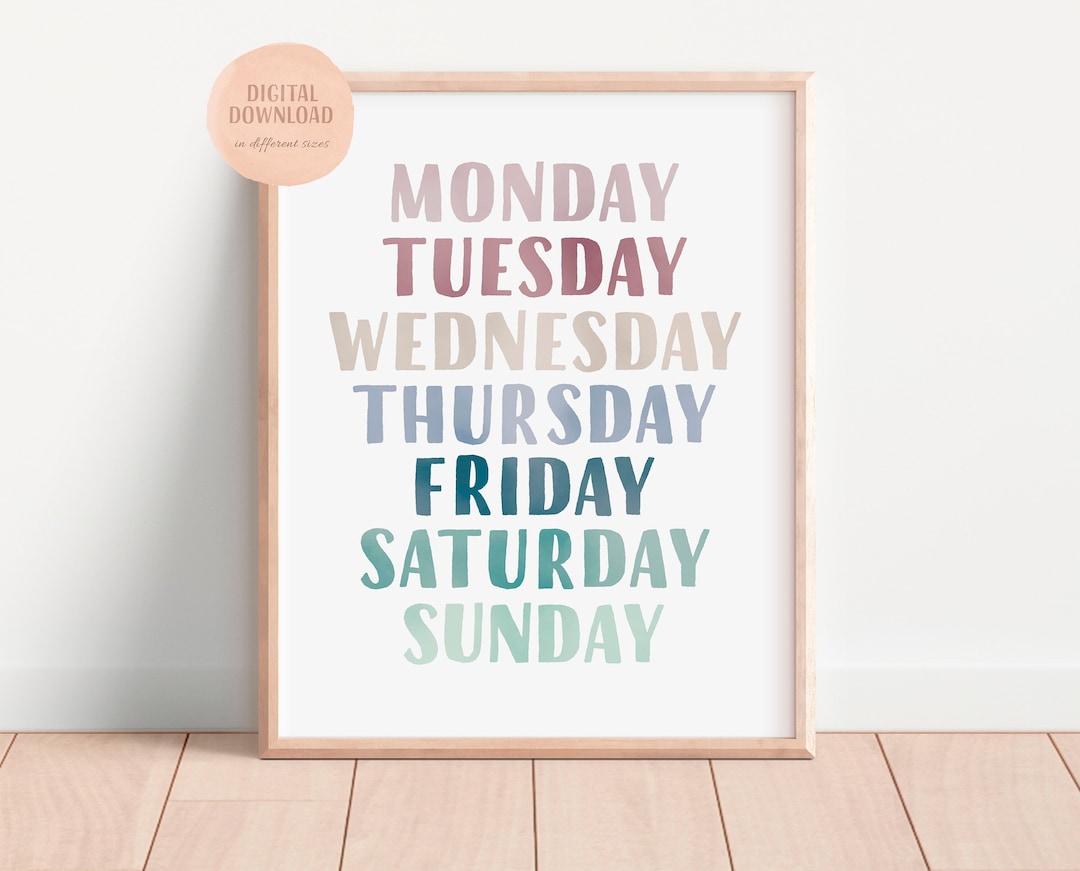 Days of the Week Poster, Educational Poster, Neutral Nursery Print ...