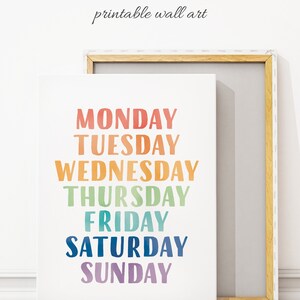Rainbow Days of the Week, Playroom Educational Poster, Rainbow Nursery ...