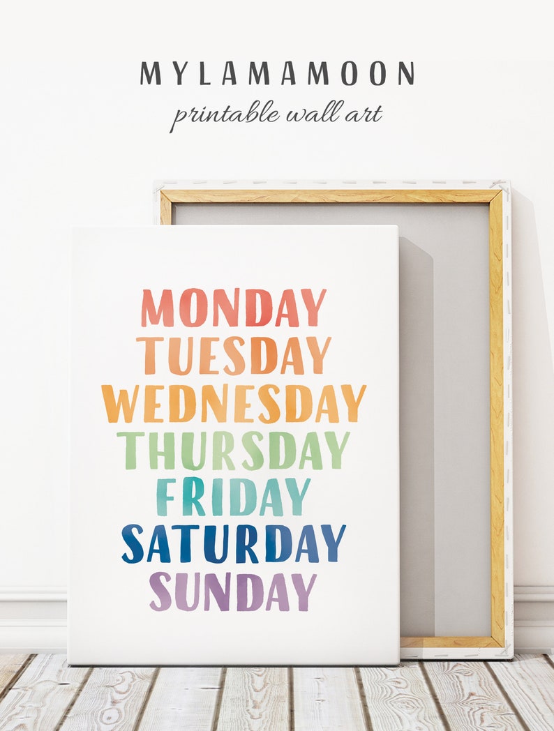 Rainbow Days of the Week Playroom Educational Poster Rainbow - Etsy