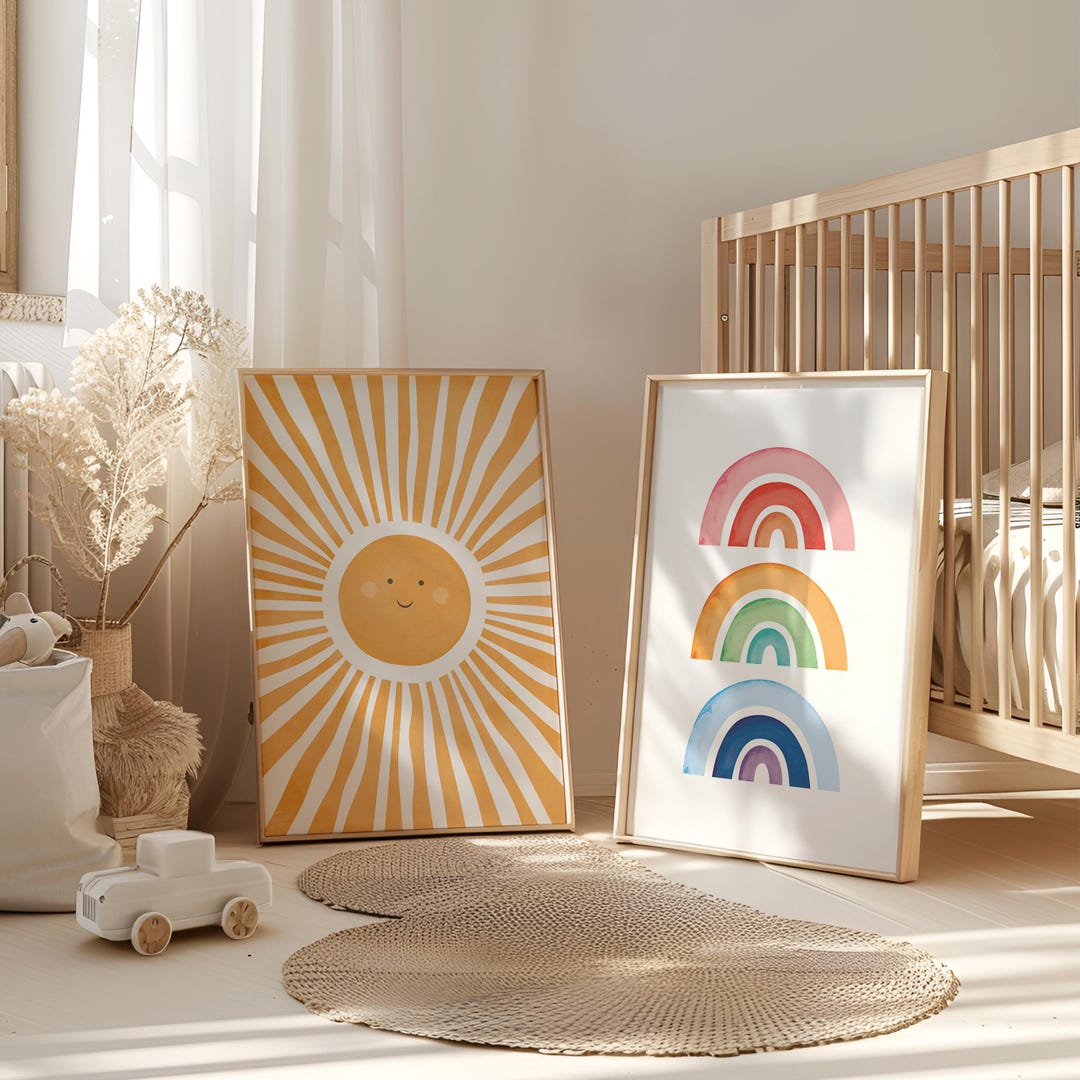 Rainbow & Sun Nursery Posters: Watercolor Playroom Decor (digital ...