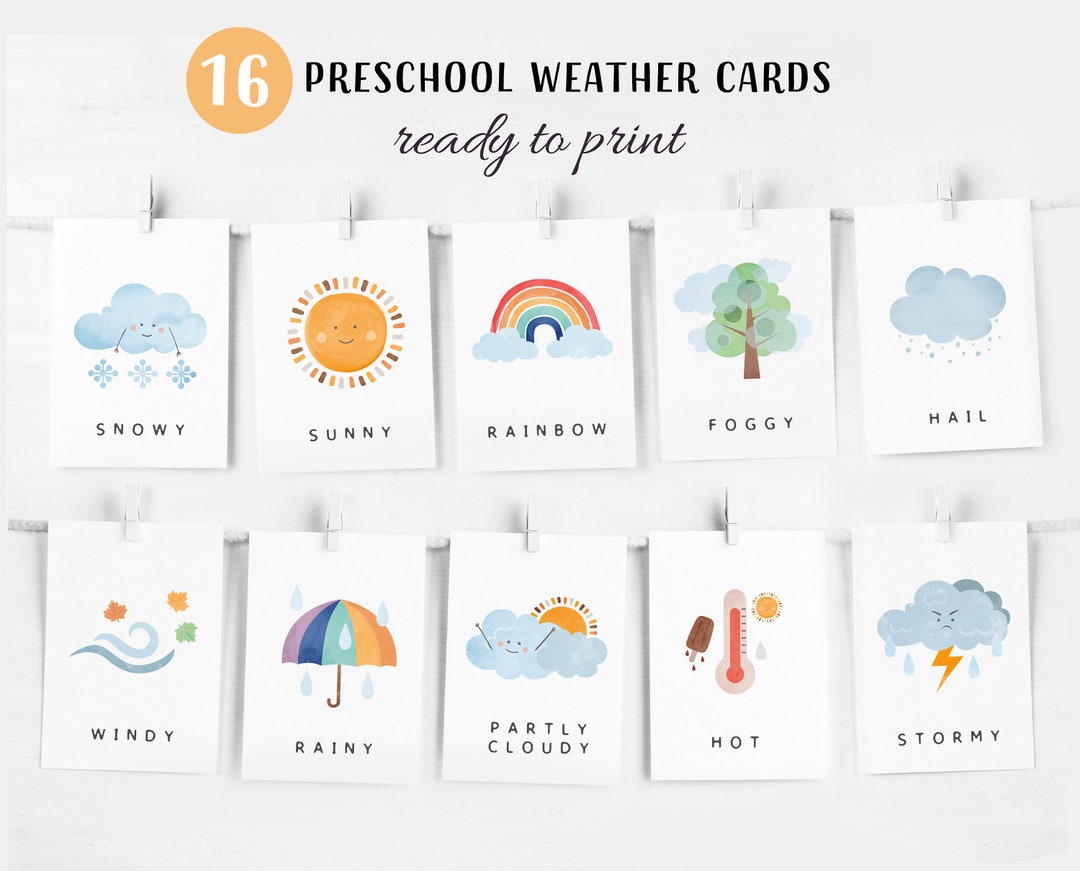 16 Weather Cards | Montessori Flashcards | Pre-school Cards | Rainbow ...