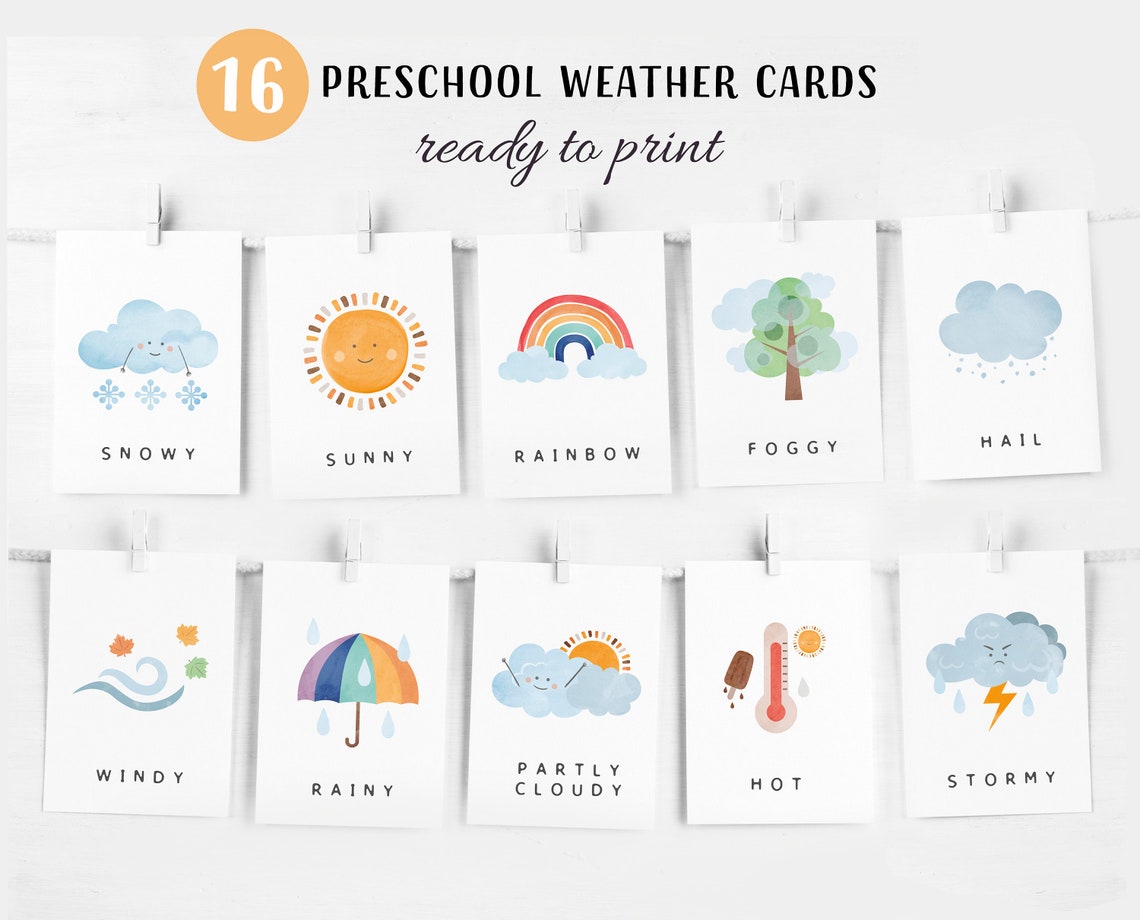16 Weather Cards Montessori Flashcards Pre-school Cards - Etsy