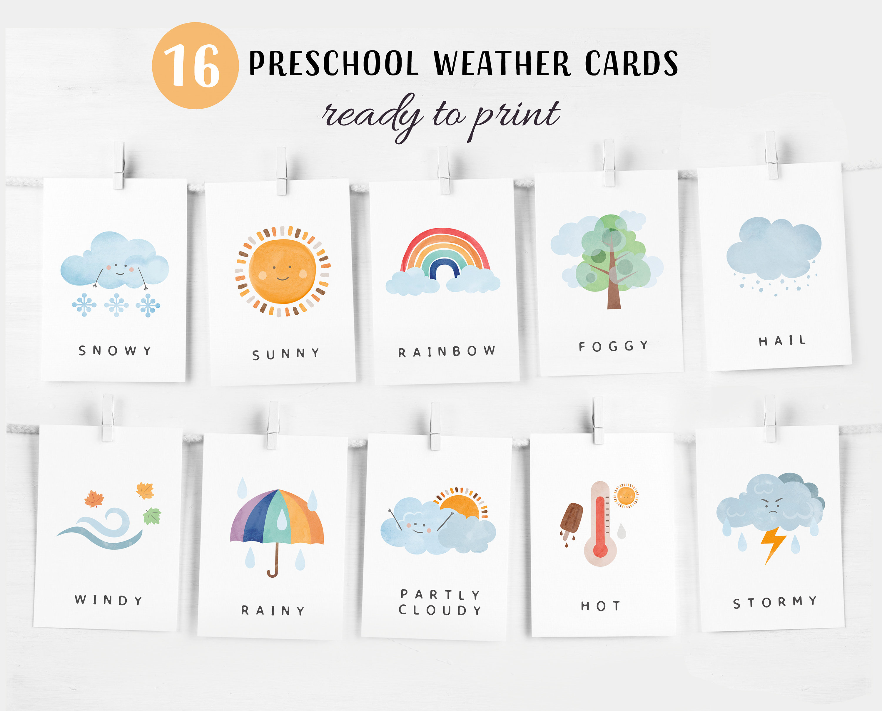 16 Weather Cards Montessori Flashcards Pre-school Cards - Etsy