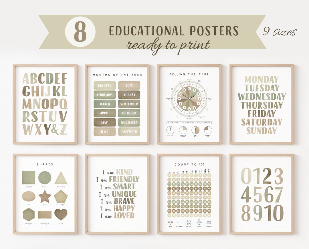 Set of Educational Posters, 8 Homeschool Prints, Montessori Classroom ...