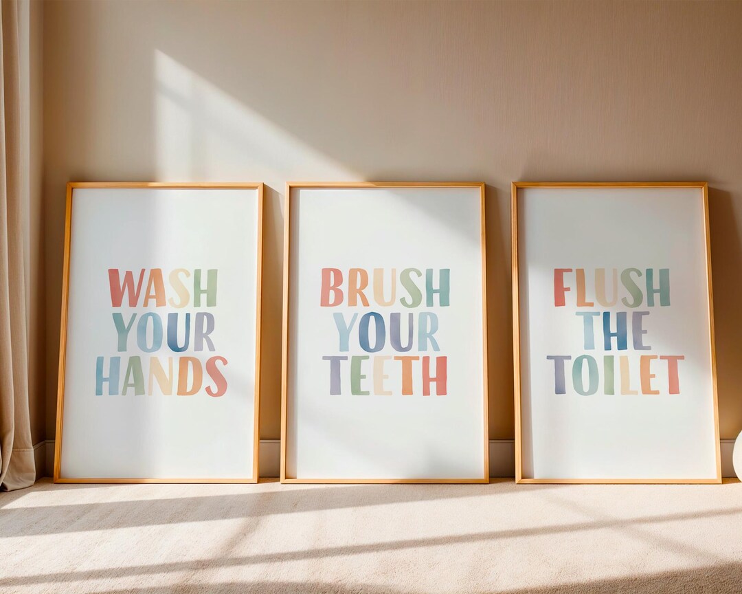 Bathroom Routine Poster Set of 3, Wash Your Hands Brush Your Teeth ...