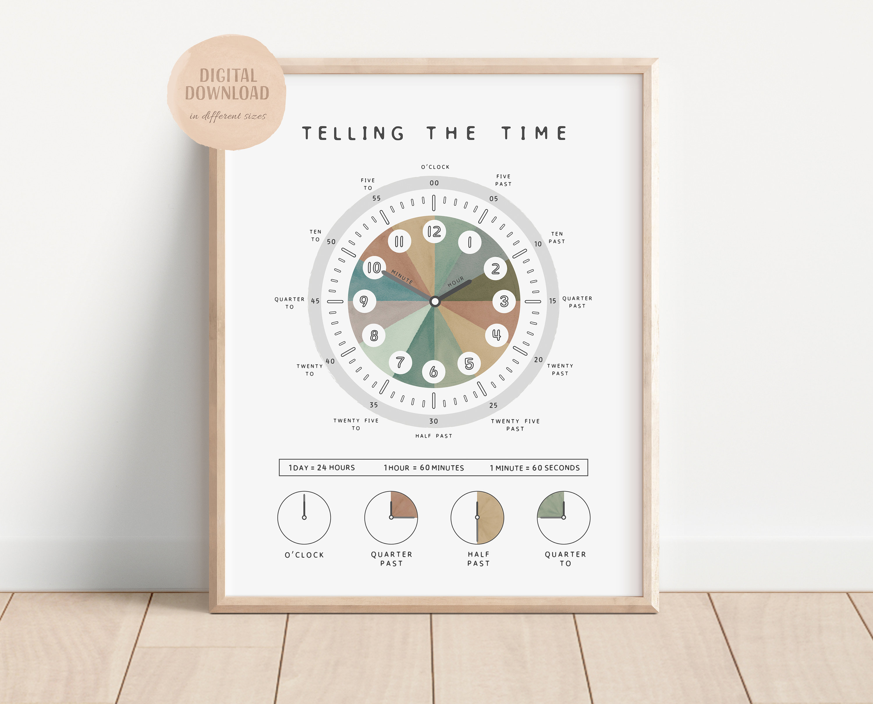 Telling the Time Poster Time Printables Neutral Playroom - Etsy